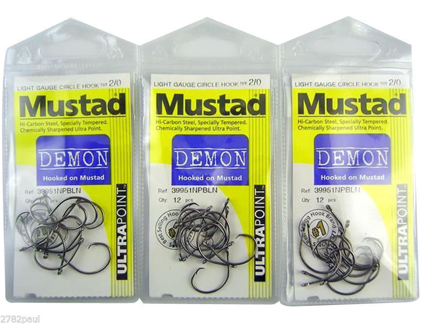 Mustad Demon Circle Hooks Size 2/0- Bulk 3 Pack -39951npbln Chemically ...