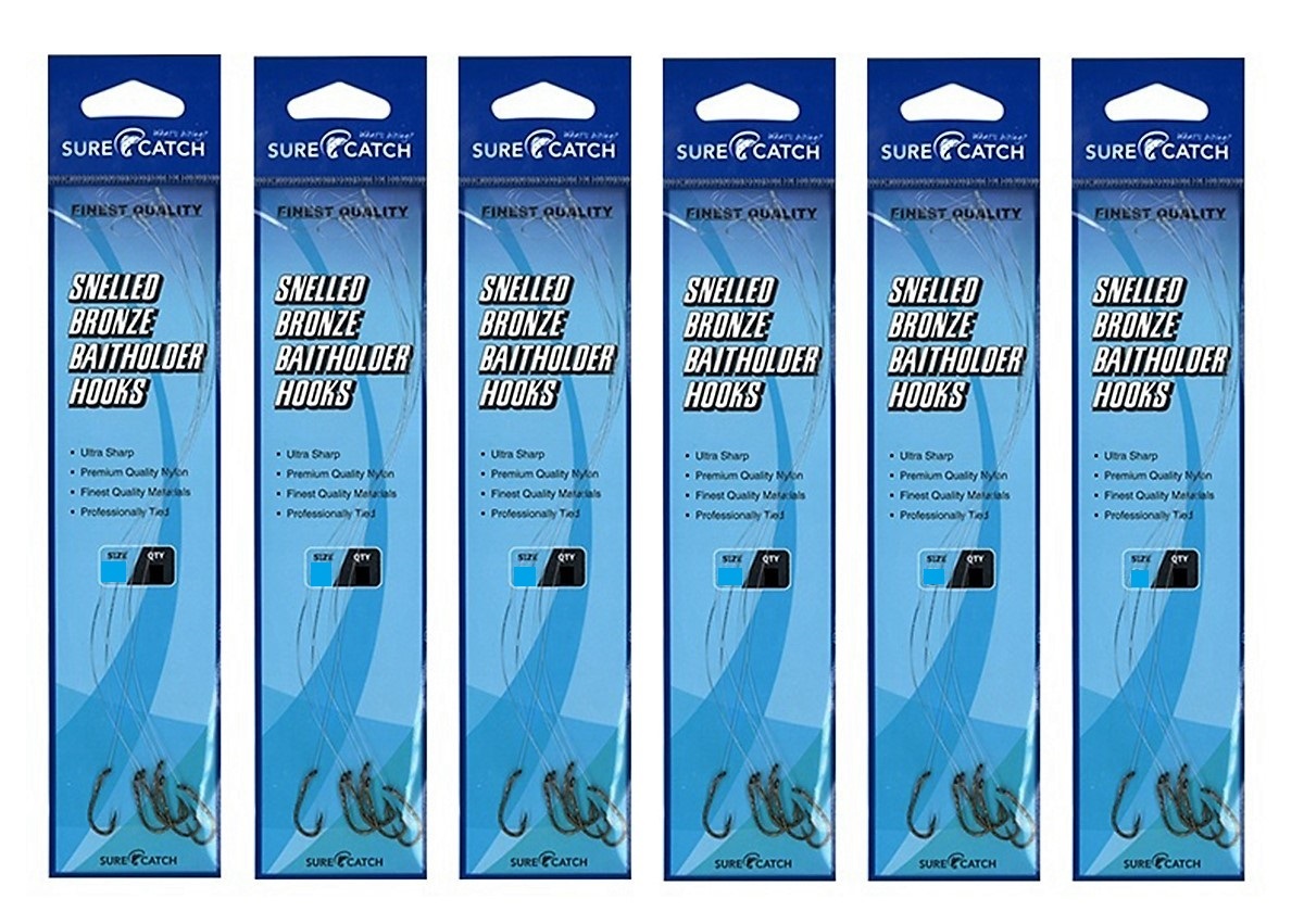 6 Pack of Surecatch Snelled Bronze Baitholder Fishing Hook Rigs - Qty ...