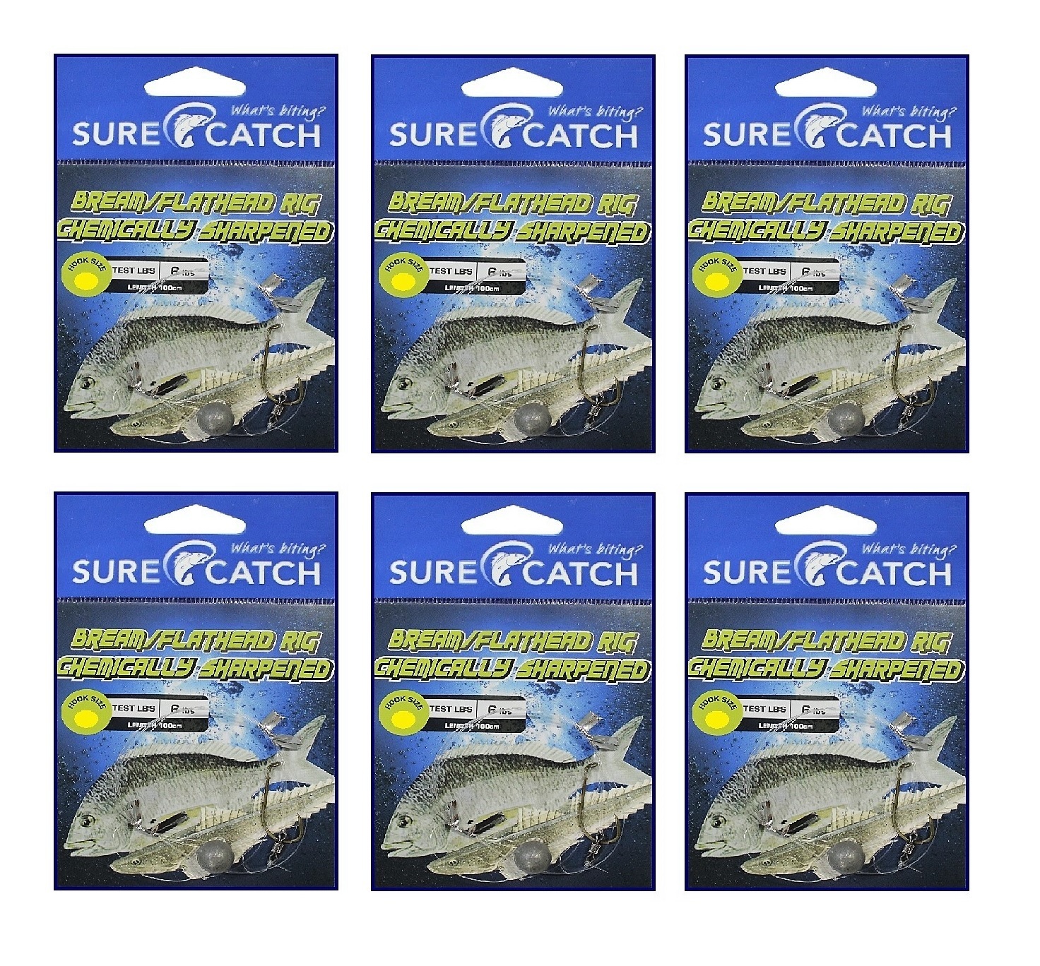 6 Pack of Surecatch Pre-Tied Bream/Flathead Rigs with Chemically ...