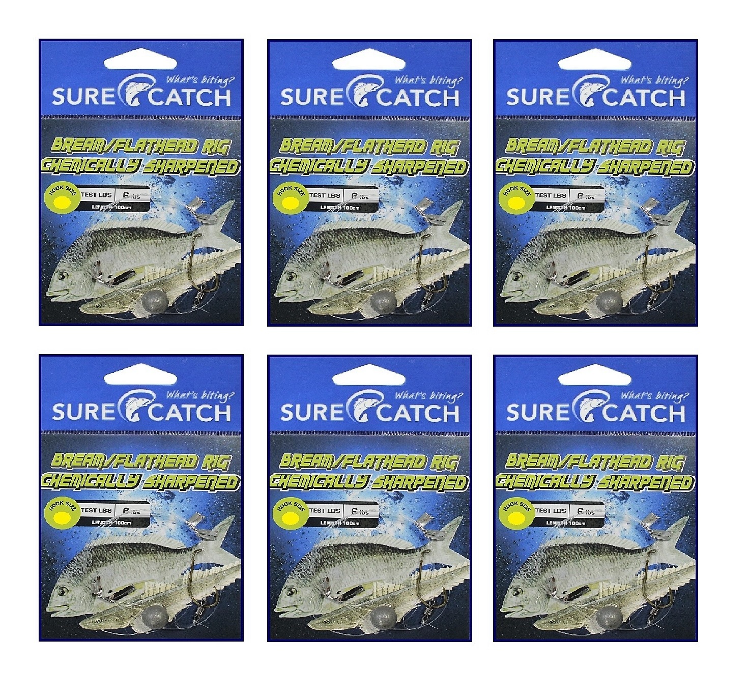 6 Pack of Surecatch Pre-Tied Bream/Flathead Rigs with Chemically ...