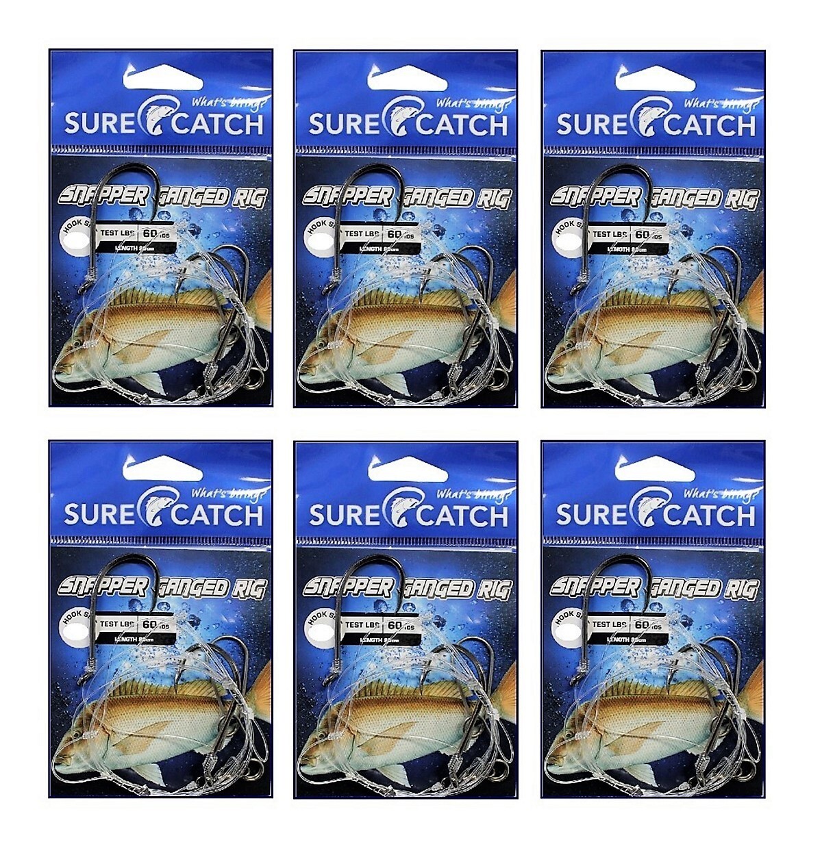 6 Pack of Surecatch Snapper Rigs-Gang Hook Rigs with Chemically ...