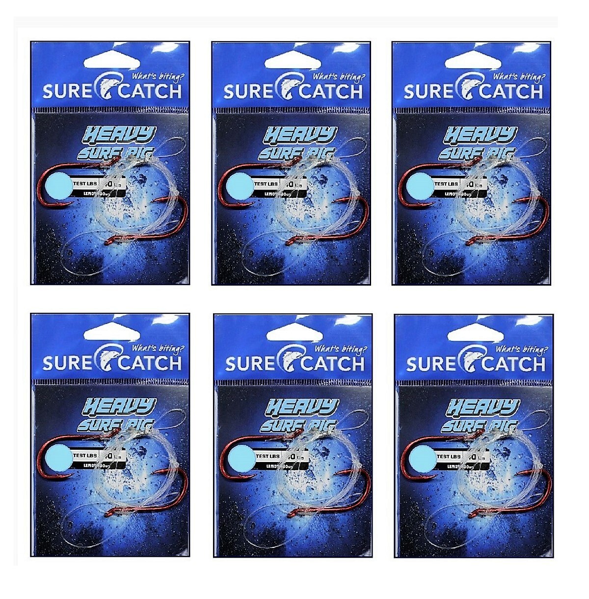 6 Pack Surecatch Pre-Tied Heavy Surf Rigs with Chemically Sharpened Hooks