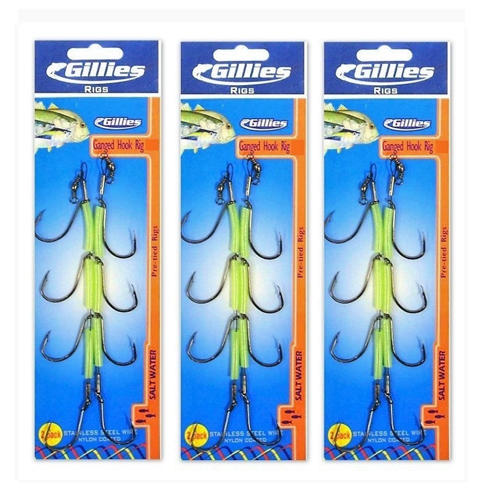 6Pcs of Gillies Pre Rigged Nylon Coated Wire Ganged Fishing Hook