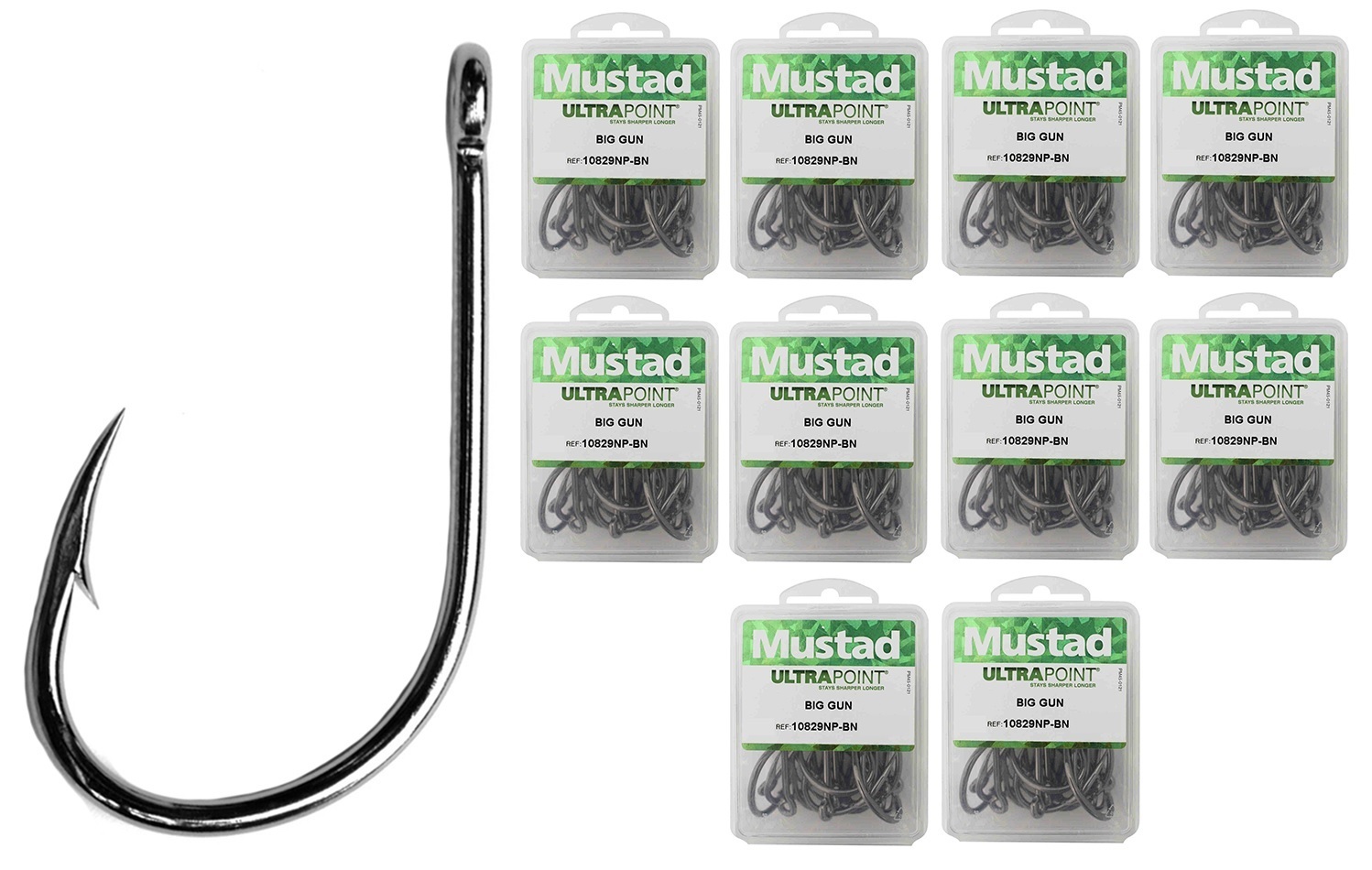 10 Boxes of Mustad 10829NPBLN Big Gun Kirbed Chemically Sharpened ...