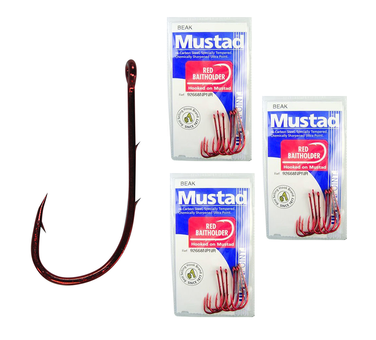 Mustad Red Baitholder Size 3/0-92668npnr -Bulk 3 Pack-Chemically ...