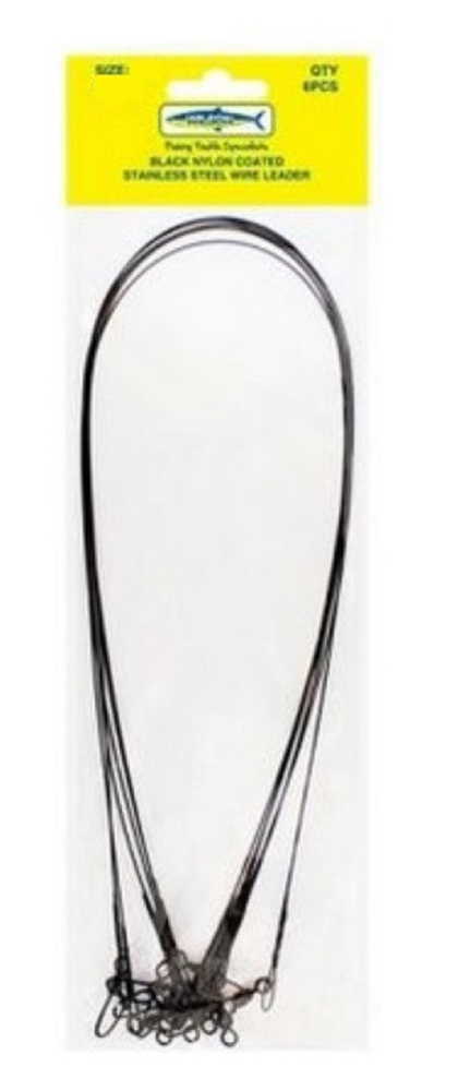 6 x Deluxe Black Nylon Coated Stainless Steel Wire Fishing Leaders ...